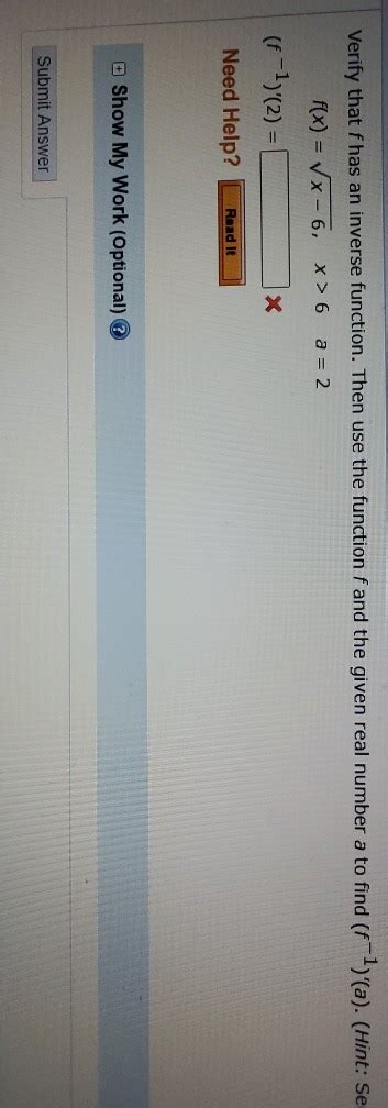 Solved Verify That F Has An Inverse Function Then Use The