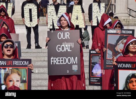 London Uk 8th March 2025 Women Wearing The Handmaids Tale Costumes