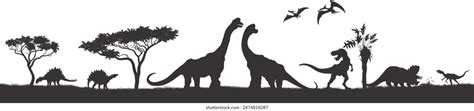 Jurassic Landscape Dinosaur Silhouettes Isolated Prehistoric Stock