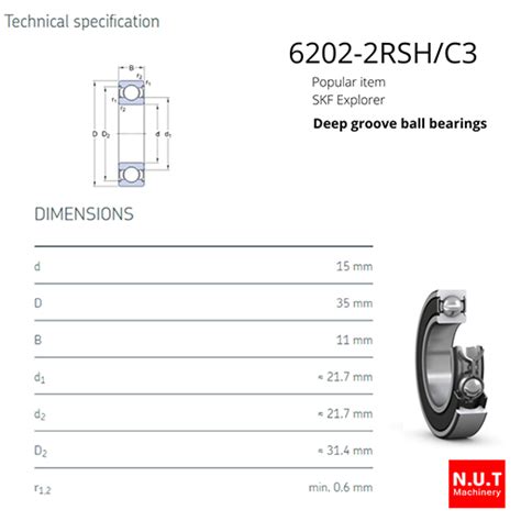 SKF 6202-2RSH/C3 ฝายาง รองรับความเร็วรอบสูง - NUT Machinery