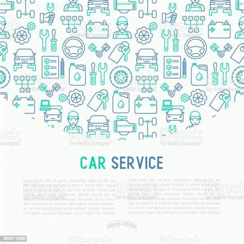 汽車服務理念與機械 電腦診斷 工具 車輪 電池 變速箱 傑克的細線圖示現代向量插圖的旗幟 網頁 印刷媒體向量圖形及更多交通方式圖片 Istock