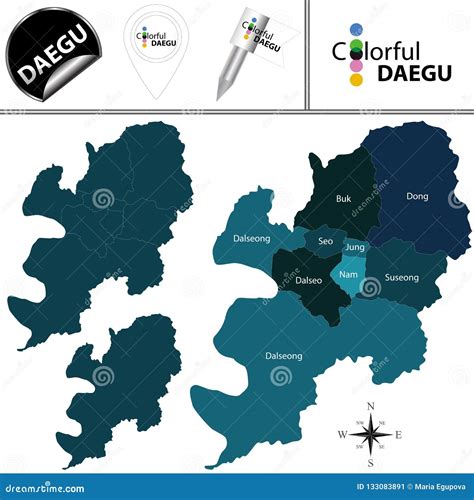 Map Of Daegu With Districts South Korea Stock Vector Illustration Of