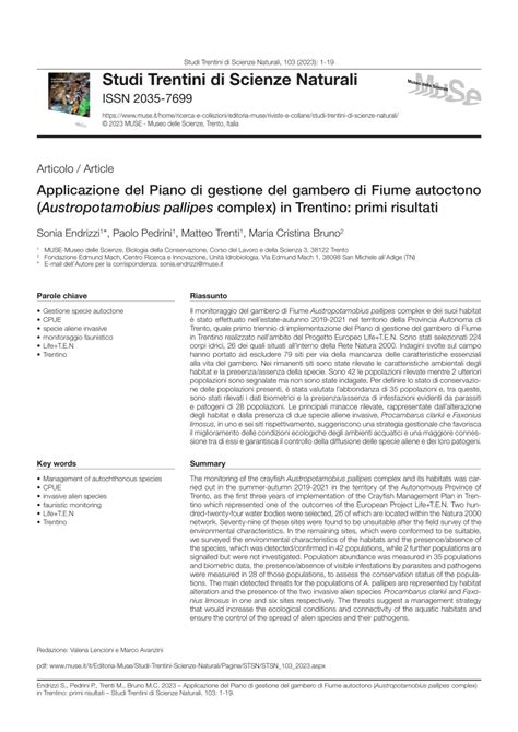 Pdf Applicazione Del Piano Di Gestione Del Gambero Di Fiume Fiume