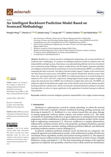 Pdf An Intelligent Rockburst Prediction Model Based On Scorecard