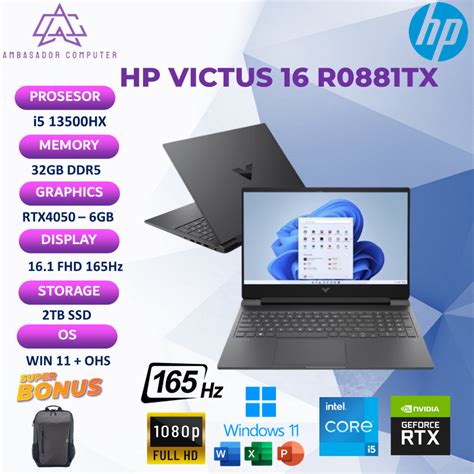Jual Hp Victus 16 R0555tx I5 13500hx 32gb 2tb Ssd Rtx4060 8gb Windows