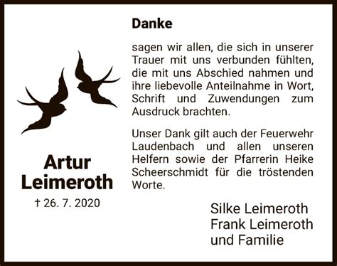 Traueranzeigen Von Artur Leimeroth Trauer Hna De