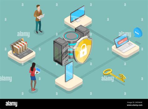 3d Isometric Flat Conceptual Illustration Of Cybersecurity Software Database Security Apps