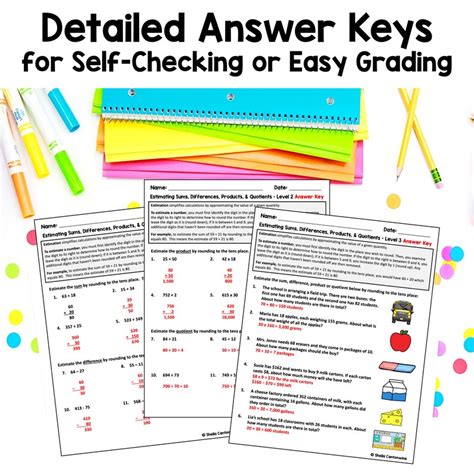 Estimating Sums Differences Products And Quotients Differentiated Worksheets Etsy