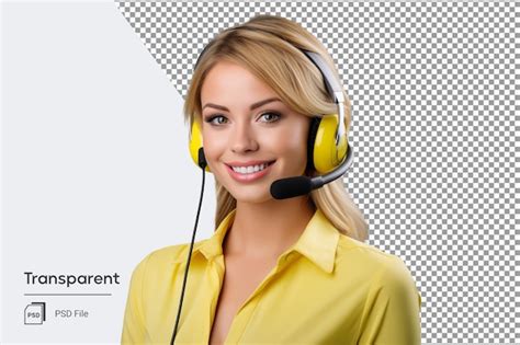 Premium Psd Call Center Support Assistant Woman In Yellow Clothes