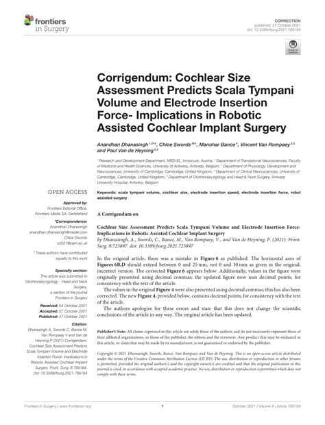 Pdf Corrigendum Cochlear Size Assessment Predicts Scala Tympani