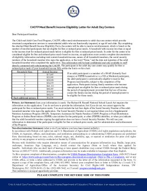 Fillable Online CACFP Meal Benefit Income Eligibility Adult Form