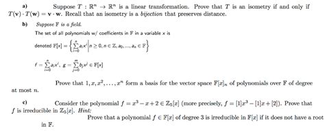 solved suppose t r n rightarrow r n is a linear