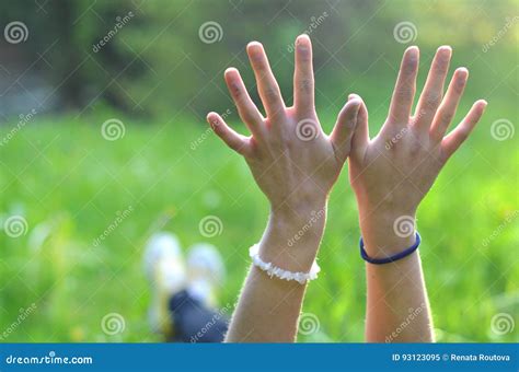 Girl Stretches Her Hands Stock Image Image Of Nail Laze 93123095