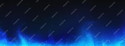 현실적인 파란 불 또는 스모그 테두리 반짝임 모닥불 불꽃 빛나는 효과 빛나는 마법의 플레어 또는 연기 방언 프레임 디자인으로 불타는 불꽃 3d 무료 벡터