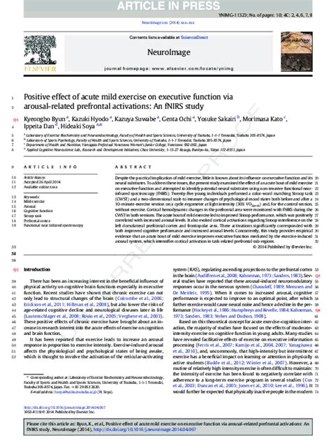 Pdf Positive Effect Of Acute Mild Exercise On Executive Function Via