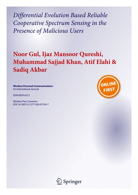 Pdf Differential Evolution Based Reliable Cooperative Spectrum
