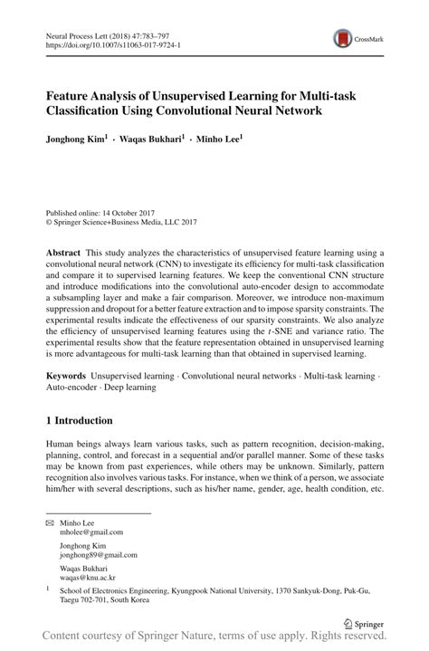 feature analysis of unsupervised learning for multi task classification