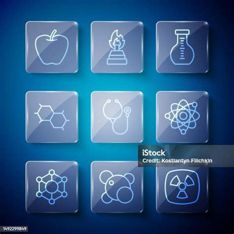 라인 분자 방사성 시험관 청진기 화학식 사과 및 원자 아이콘을 설정합니다 벡터 건강 검진에 대한 스톡 벡터 아트 및 기타 이미지 건강 검진 건강 진단 건강관리와 의술