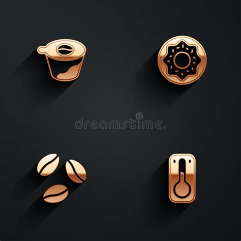 Set Pour Over Coffee Maker Donut Coffee Beans And Thermometer Icon