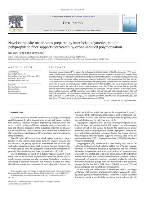 Pdf Novel Composite Membranes Prepared By Interfacial Polymerization