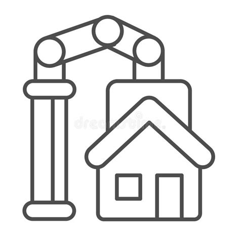 Assembled House And Crane Thin Line Icon Construction Concept Vector