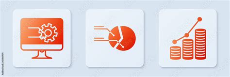 Set Pie Chart Infographic Computer Monitor With Graph Chart And Pie