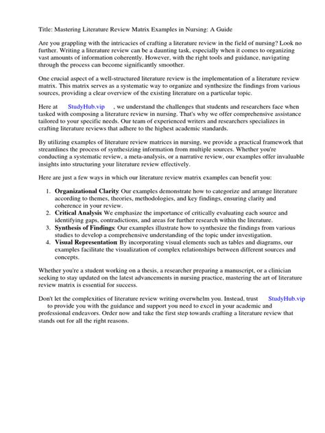 Literature Review Matrix Examples Nursing Pdf Inventory Emergency
