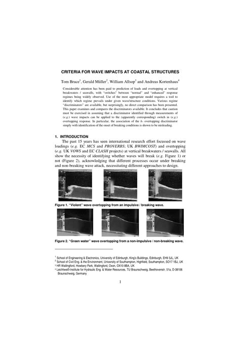 Pdf Criteria For Wave Impacts At Coastal Structures