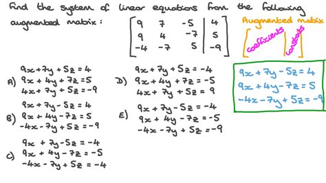 Question Video Finding A System Of Equations From An Augmented Matrix
