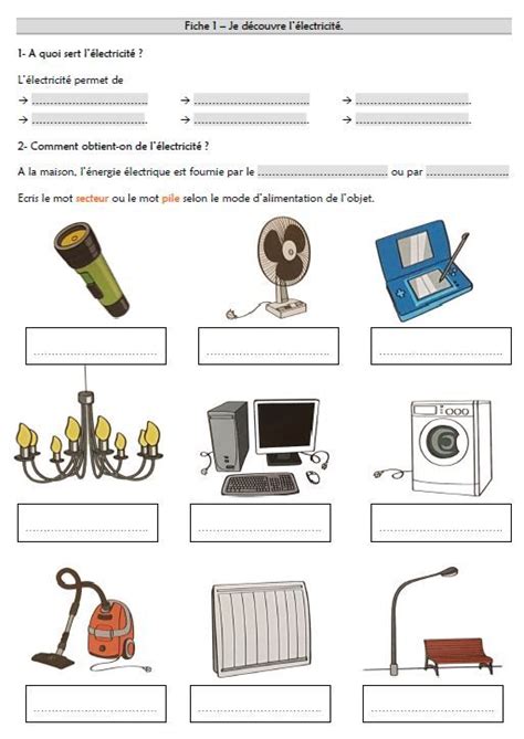 Séquence “électricité” Cp Ce1 Ce1 Sciences Ce2 Classe Ce1