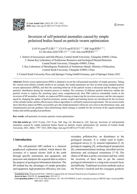 Pdf Inversion Of Self Potential Anomalies Caused By Simple Polarized Bodies Based On Particle