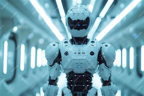 Premium Photo | Advanced White Humanoid Robot Standing in a Futuristic Corridor