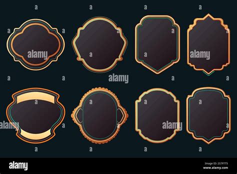 Set Of Blank Empty Dark Shields Shield Badge Shapes Vintage Vector