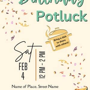 Birthday Potluck Invitation Template Birthday Party Potluck Invite