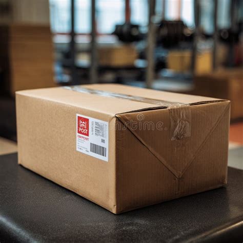 Cardboard Box With Shipping Label Resting On Table In Distribution