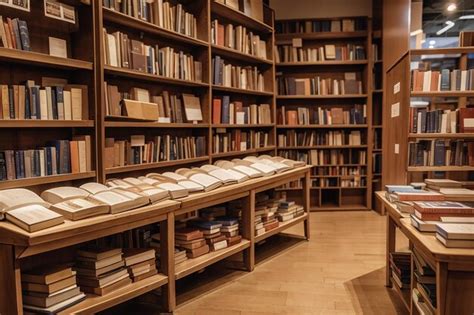 Premium Photo A Wooden Board In A Bookstore With Rows Of Books And Literature