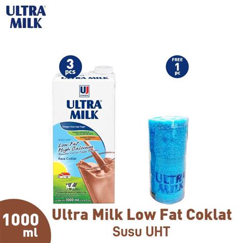 Jual Ultra Jaya Low Fat Coklat Susu UHT 3 Pcs 1000 ML Free Face