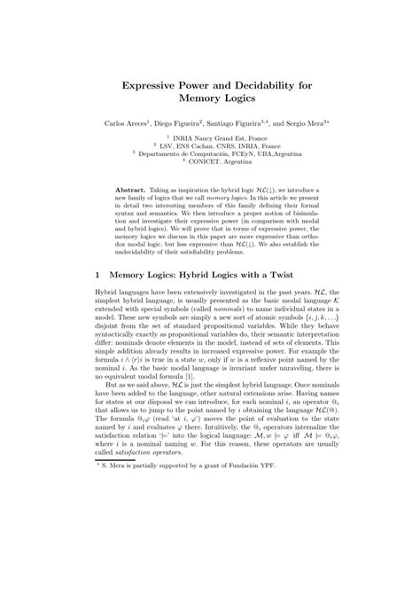 Pdf Expressive Power And Decidability For Memory Logics