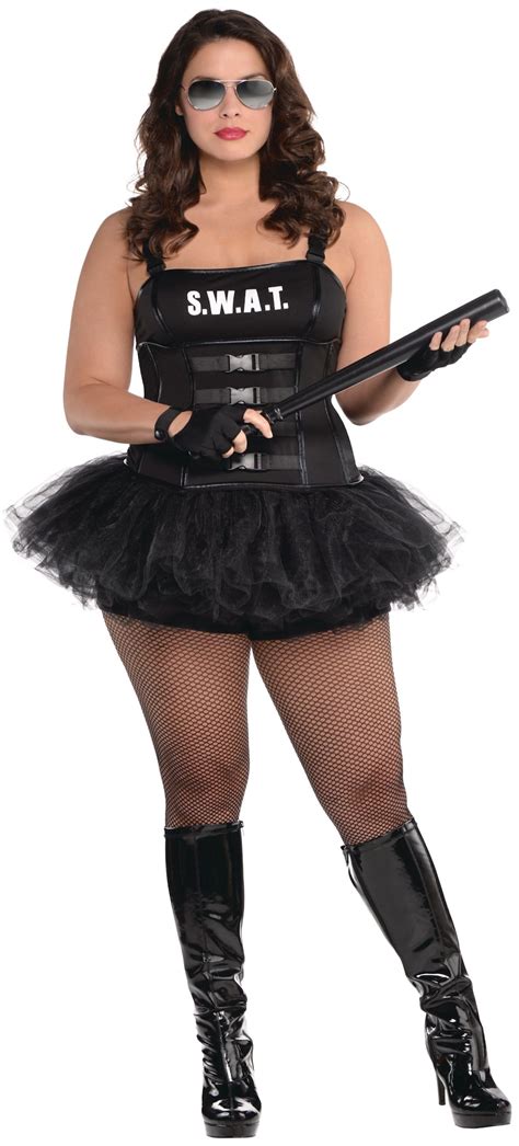 Womens Swat Officer Black Outfit With Corsettutushortsgloves