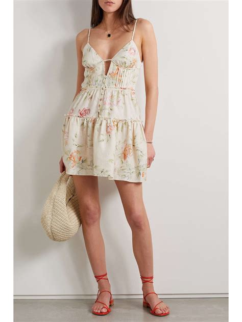LOVESHACKFANCY Maple Tiered Cutout Floral Print Linen Mini Dress NET A PORTER