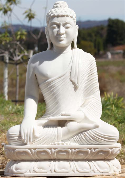 White Marble Earth Touching Buddha Statue 29 71wm84 Lotus Sculpture