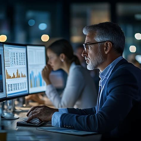 Financial Auditors Analyzing Data On Computers In Office Premium Ai