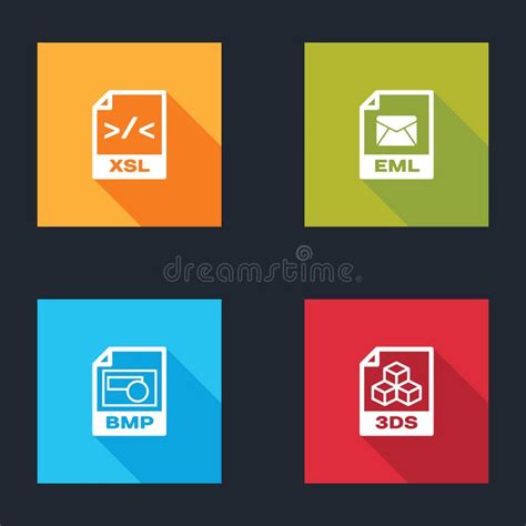 Set Xsl File Document Eml Bmp And 3ds Icon Vector Stock Vector Illustration Of Long