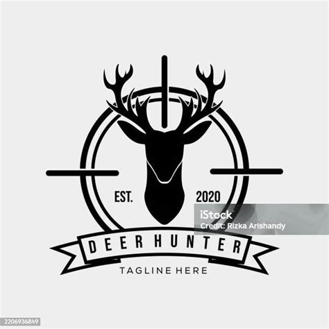 헌터 로고 기호입니다 빈티지 사슴 사냥꾼 로고 벡터 일러스트 레이 션 디자인 겨냥에 대한 스톡 벡터 아트 및 기타 이미지