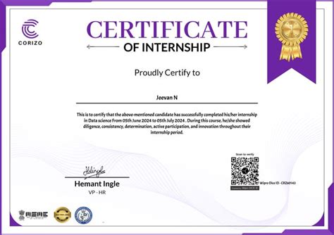 Jeevan N On Linkedin Datascience Internship Corizo Learning