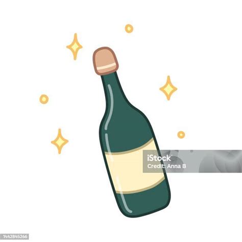 별이 있는 샴페인 한 병 만화 스타일 흰색 배경에 격리된 벡터 그림 건강관리와 의술에 대한 스톡 벡터 아트 및 기타 이미지