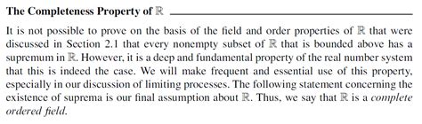 Real Analysis Existence Of The Supremum Can T Be Proven Using Field And Order Axioms