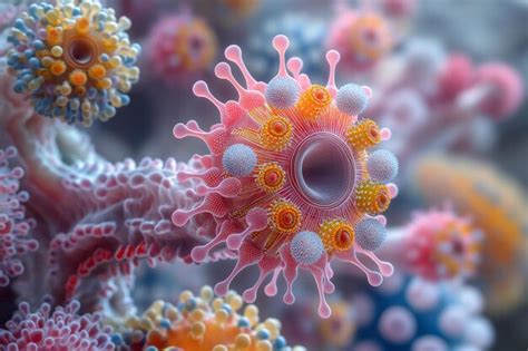 A Microscopic Image Of A Virus Like Structure Colorful Orange And Pink