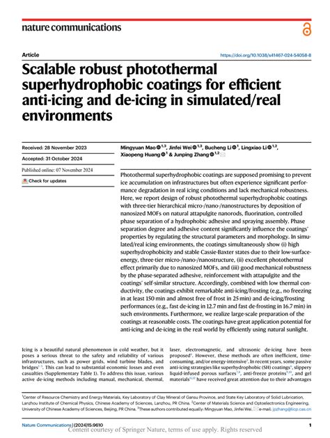 Pdf Scalable Robust Photothermal Superhydrophobic Coatings For Efficient Anti Icing And De