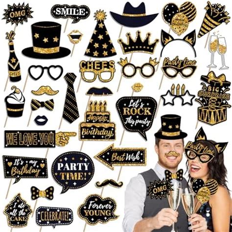 Cc Home 36pcs Happy Birthday Photo Booth Props Glitter